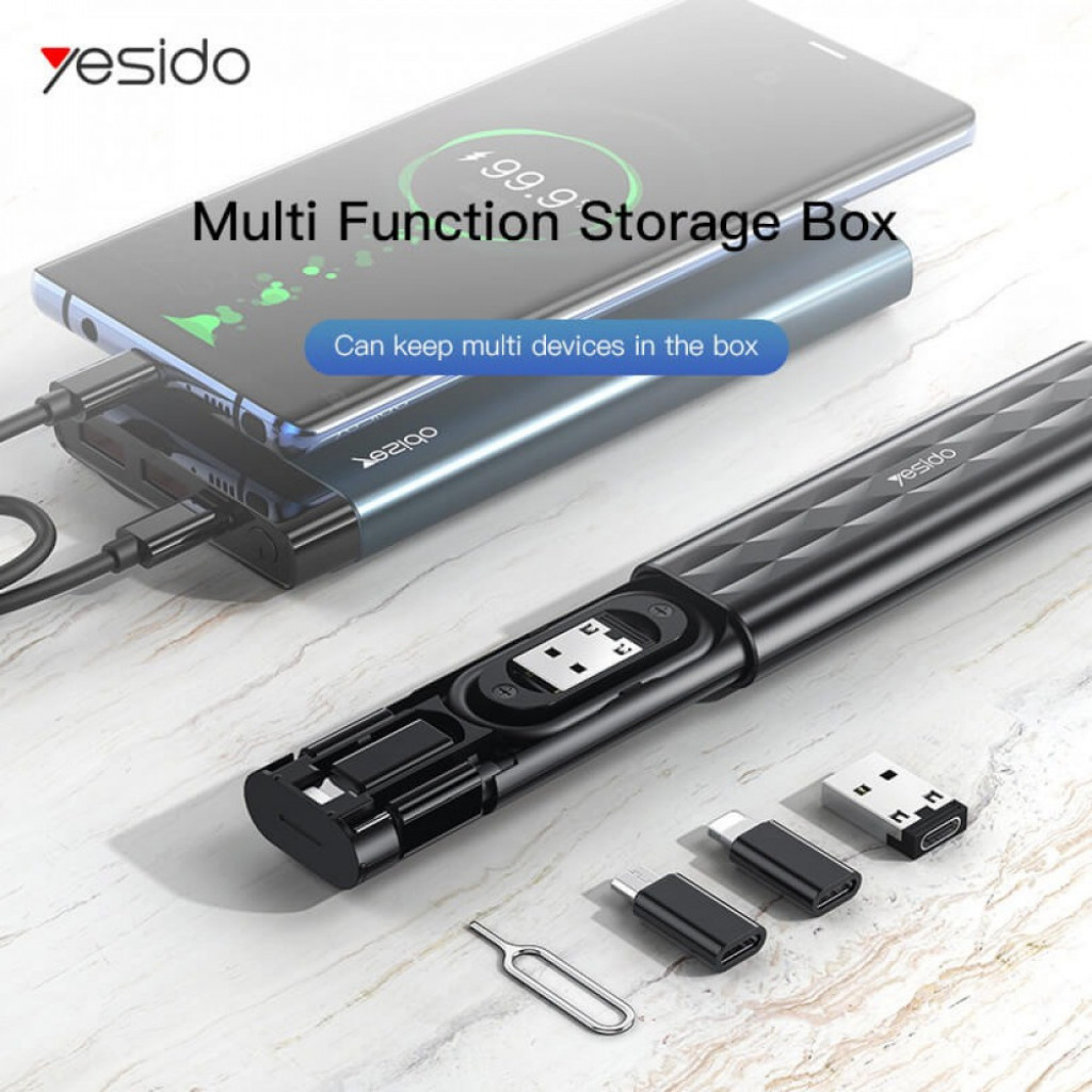 Yesido CA114 Multifunctional Fast Charge Data Cable Storage Box Holder - Black - tejarra.com