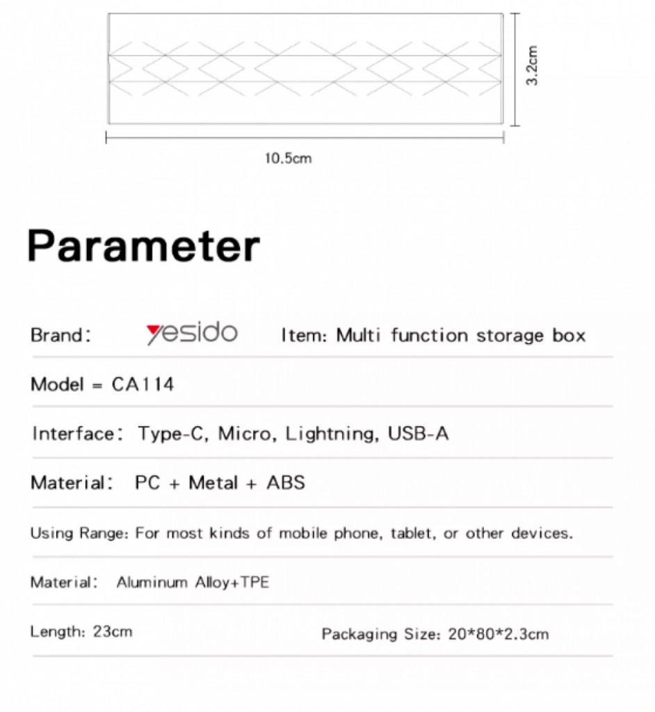 Yesido CA114 Multifunctional Fast Charge Data Cable Storage Box Holder - Black - tejarra.com