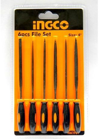 inGCO Fine File Set 14 Cm 6 Pieces Hktf63 - Black - tejarra.com