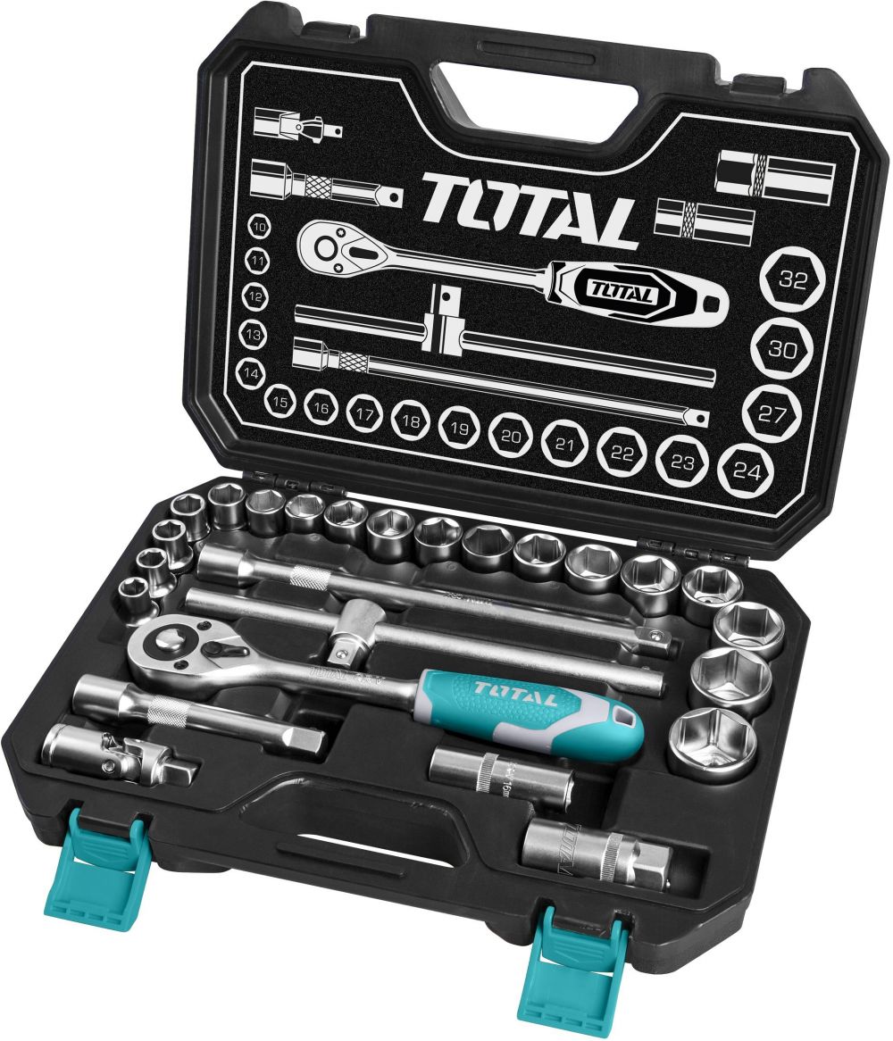 TOTAL TOOLS socket set 25 Pcs 1/2inch - 10:32mm - THT121251 - tejarra.com