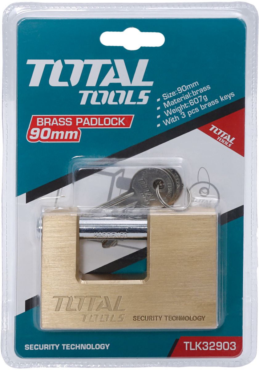 Total Tools Brass Block Padlock - 90 mm - tejarra.com