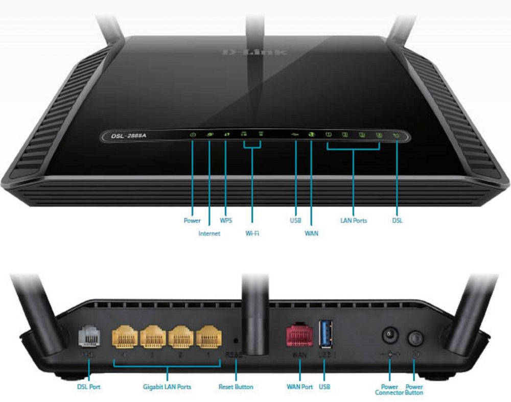 DSL-2888A D-Link Wireless AC1600 Dual-Band Gigabit ADSL2+/VDSL2 Modem ...