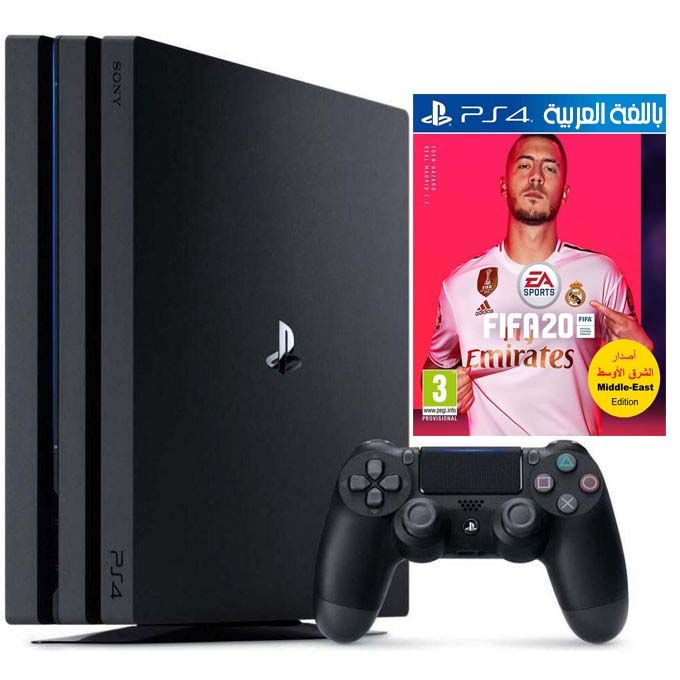 PlayStation Pro 1TB Gaming Console - Black + FIFA 2020 Arabic - tejarra.com