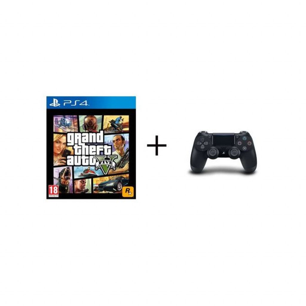 GTA 5 CD + PlayStation DUALSHOCK 4 Wireless Controller - Jet Black ...