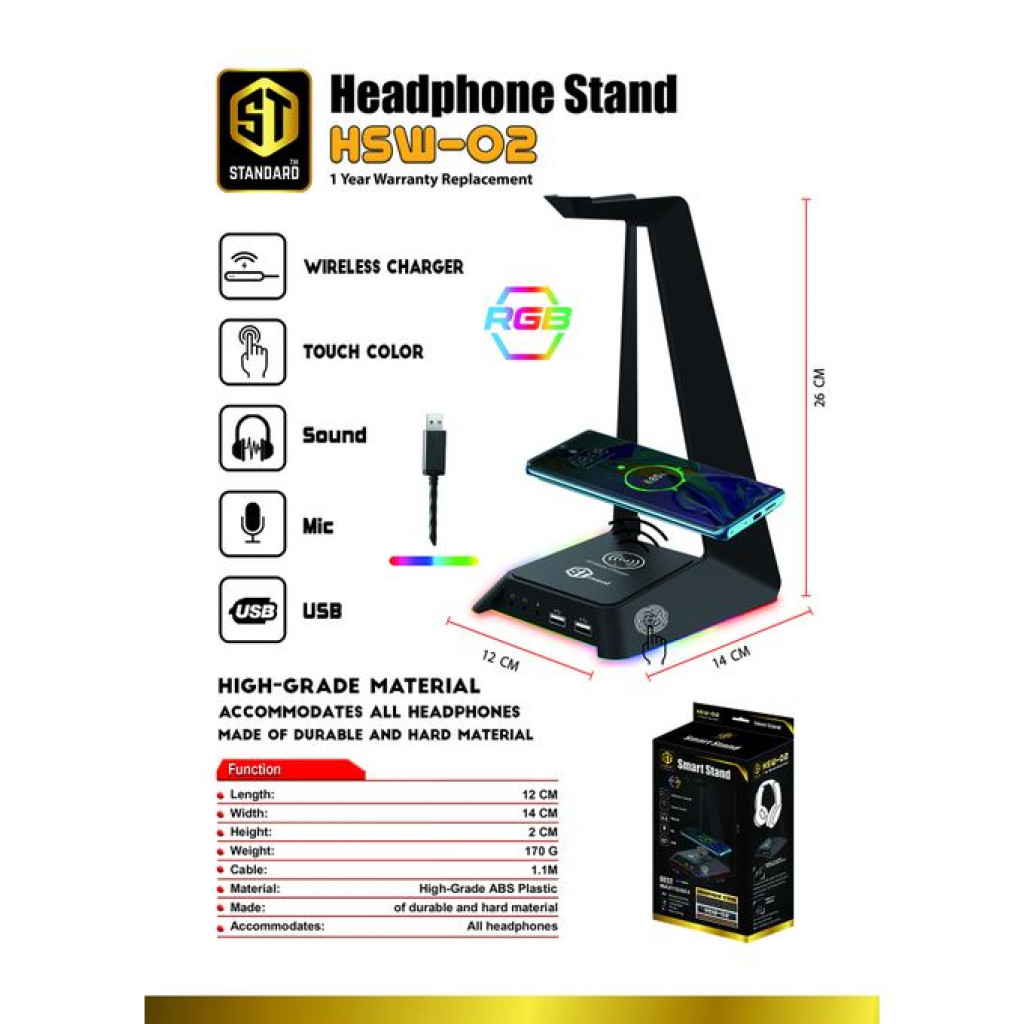 Standard HSW-02 Stand Headphone - Black - tejarra.com