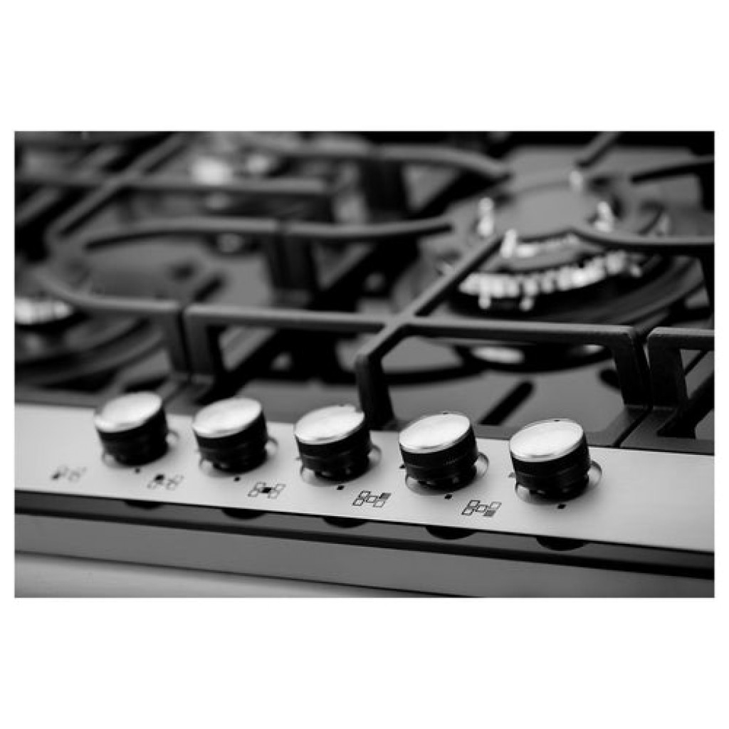 Hans Gas Hob 5 Burners, 90 cm, Black Glass, Keys on Stainless Steel ...